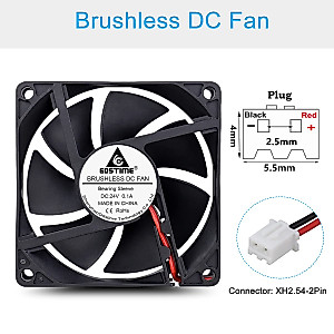 GDSTIME 80mm x 20mm Fan, 80mm 24V Dc Brushless Cooling Fan