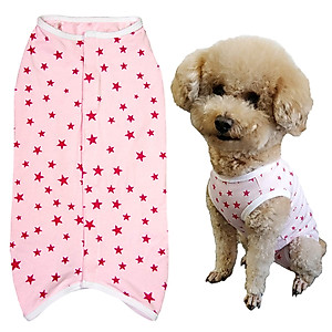 Dog’s Recovery Suit Post Surgery Shirt for Puppy, Wound Protective Clothes for Little Animals(Pink Stars-m)