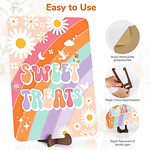 WenmthG Hippie Birthday Party Decorations Acrylic Sweet Treats Sign- 8.3x 11.7 Inch Groovy Table Sign with Stand Daisy Retro Hippie Groovy Party Centerpiece for Birthday Party Event Gift Table Decor