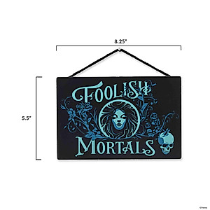 Disney Haunted Mansion Foolish Mortals Hanging Wood Wall Decor - Spooky Foolish Mortals Sign for Halloween Decor