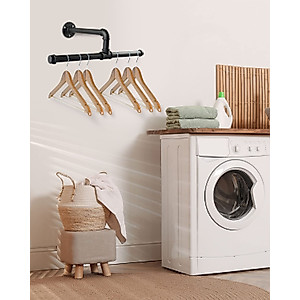 MUZIK 18 INCH Hanging Clothes Rack, Industrial Pipe Wall Mounted Closet Rods for Hanging Clothes, Heavy Duty Detachable Garment Rack, Multi-Purpose Hanging Rod for Closet Storage