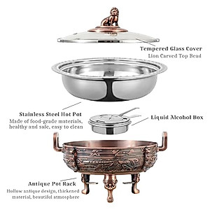 CSUNNY Hot Pot and Food Tomatoes Round Scarab Catering Buffet Server Set Catering Scarab Buffet Warmer for Kitchen Party Buffets,Bronze,Two