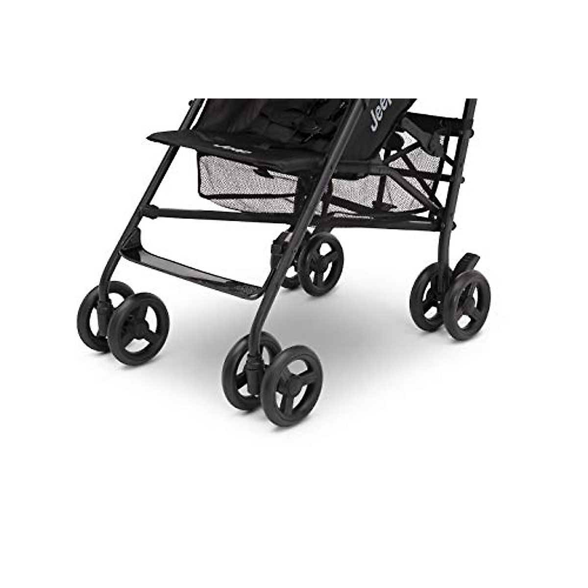 Jeep PowerGlyde Plus Stroller by Delta Children - Lightweight Travel Stroller with Smoothest Ride, Aluminum Frame, 4-Position Recline, Extra Large Storage Basket, Black