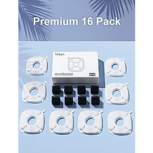 Veken 8 Pack Replacement Filters & 8 Pack Replacement Pre-Filter Sponges for 67oz, 95oz and 135oz Automatic Pet Fountain Cat Water Fountain Dog Water Dispenser