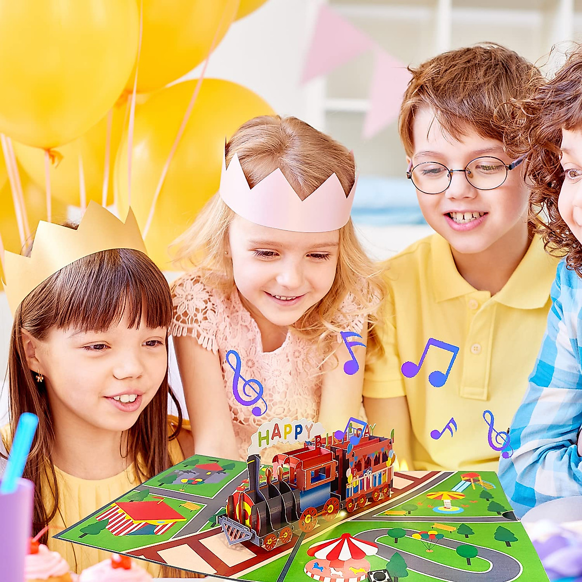 3D Music Cartoon Train Birthday Card, 3D Pop Up Birthday Greeting Cards with Music, Play Happy Birthday Music for Wife, Husband, Him, Her,Kids, Men and Women