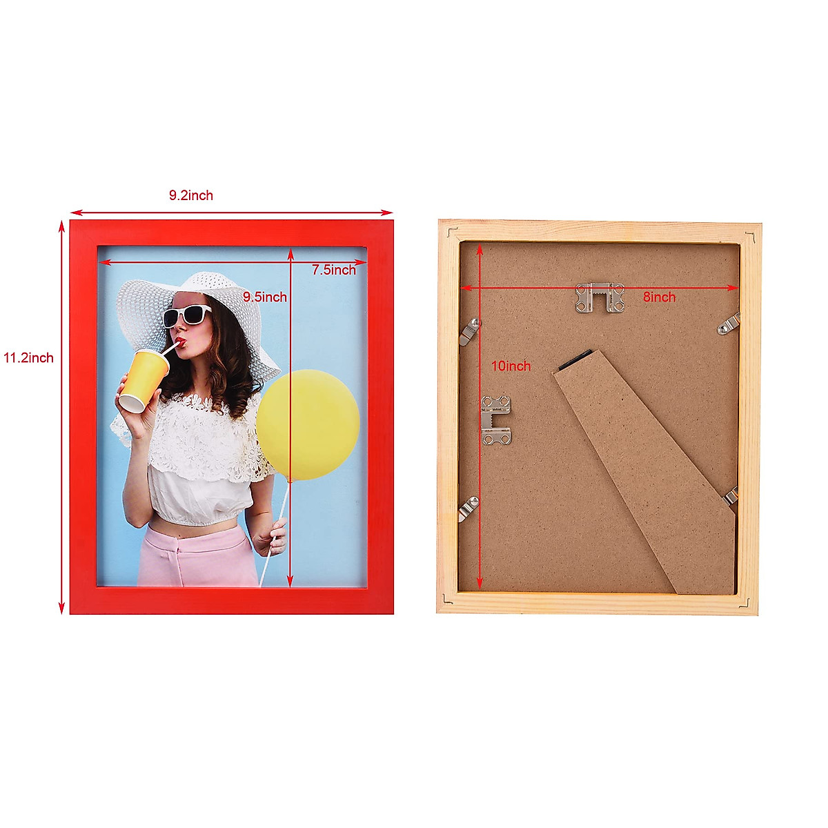 wyooxoo 8x10 Picture Frames Set of 2, Red Solid Wood Photo Frames Colorful Frame with HD Plexiglass For Tabletop Display or Wall (8" x 10" (2 Pack), Red)