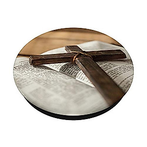 Dark Brown Cross With Rope On Open Bible Verses Book PopSockets Grip and Stand for Phones and Tablets