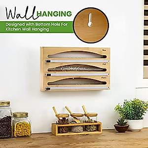 Utopia Kitchen 3 in 1 Foil and Plastic Wrap Organizer, Plastic Wrap Dispenser with Cutter, Bamboo Dispenser for Kitchen Organization and Storage - Fits 12 Inch Rolls - Natural