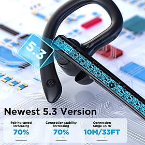 TERUNSOUl Bluetooth Headset V5.3, Wireless Bluetooth Earpiece with 600mAh Charging Case, 110H Playtime, Hands Free Headset for Cell Phone and Computer with Built-in Microphone for Work Trucker Office