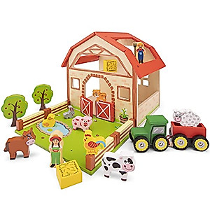 New Classic Toys Wooden Farm House Playset Educational Toys and Color Perception Toy for Preschool Age Toddlers Boys Girls, Multi Color, (10850)