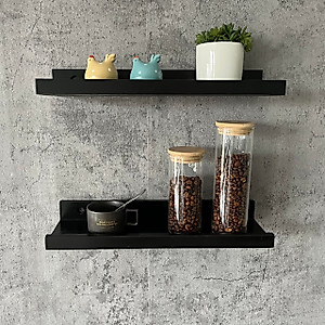 Picture Ledge Shelf,Long Floating Shelves Kids Bookshelf Wall Mounted 16 Inch, Large Pine Wood Wall Shelves for Storage, Rustic Hanging Shelves for Living Room,Bedroom Decor Books Photo Frames Black