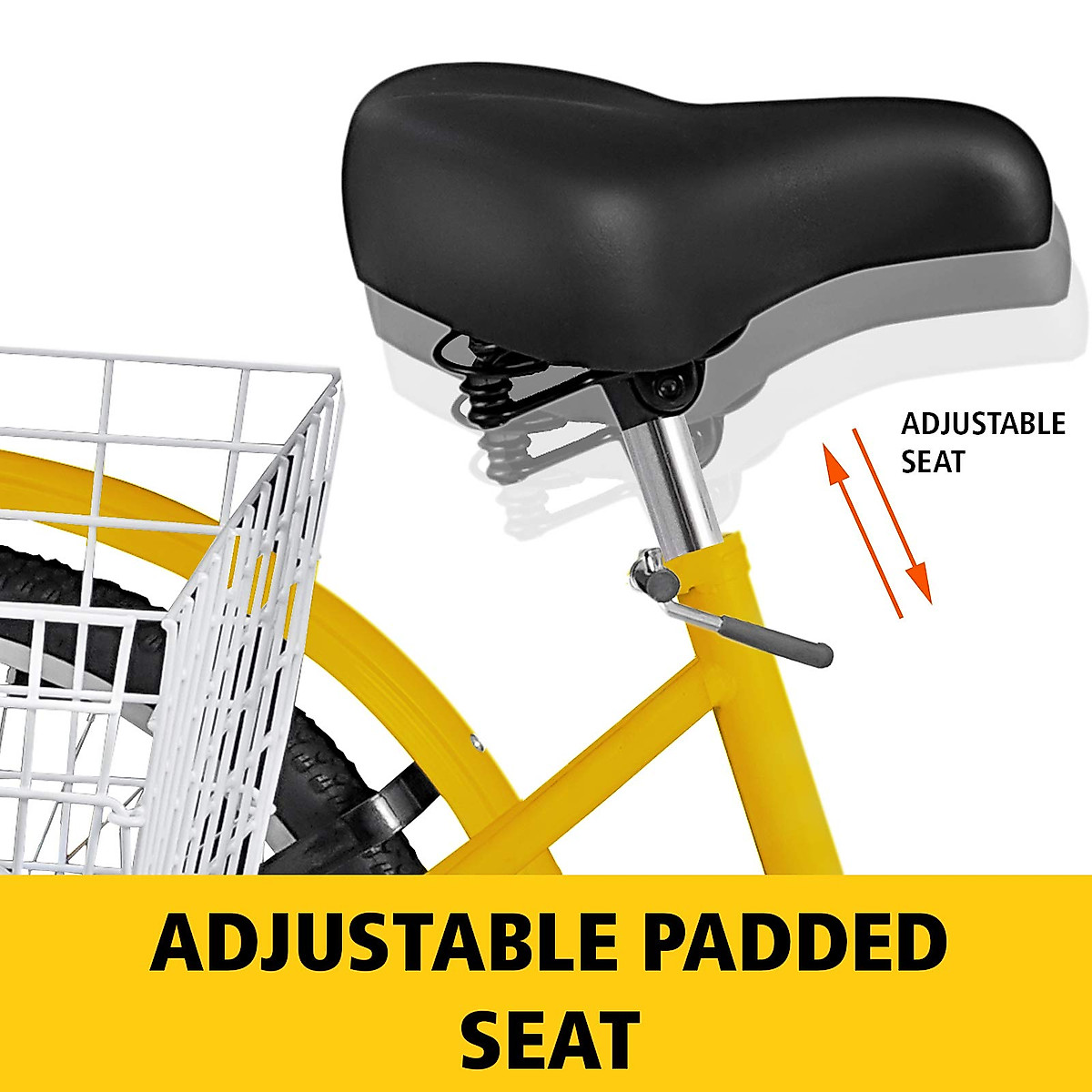 Happybuy Adult Tricycle 7 Speed Cruise Bike 20 inch Adjustable Trike with Bell Brake System Cruiser Bicycles Large Size Basket for Exercise (Yellow 20 7Speed)