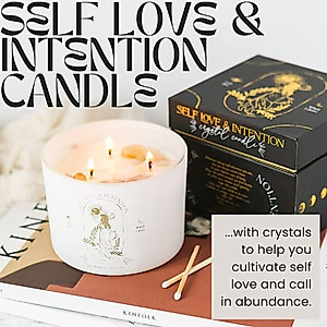 Healing Crystal Candle - 12oz Soy Candle with Crystals Inside. Manifestation Aromatherapy Candle, Spiritual Gifts for Women. Crystals and Healing Stones, Self Love Three Wick Zodiac Astrology Candles