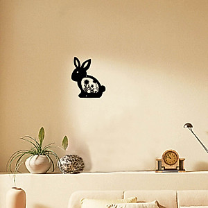 CREATCABIN Metal Wall Art Rabbit Decor Wall Hanging Plaques Ornaments Iron Wall Art Sculpture Sign for Indoor Outdoor Home Living Room Kitchen Garden Office Decoration Gift Black 9.4 x 7.9inch
