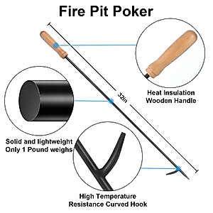 Fireplace Tools Fire Pit Accessories - 25" Fireplace Tongs and 32" Poker Set - Stove Accessories Fire Tongs Solid Poker Stick Tools - Log Grabber Heavy Duty Rust Resistant for Indoor and Outdoor use
