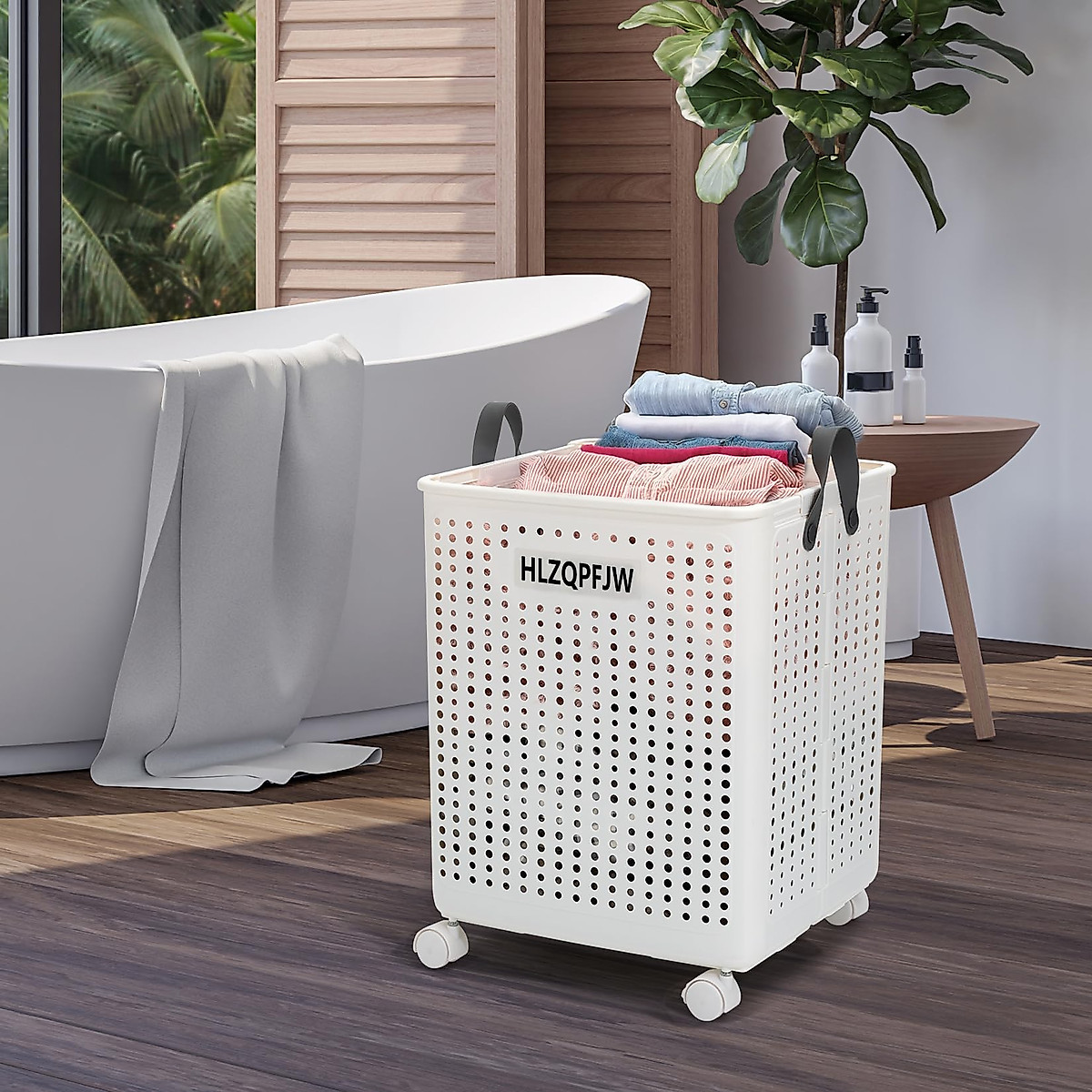 HLZQPFJWcollapsible laundry baskets,laundry basket with wheels,laundry hamper with wheels,dorm laundry hamper,laundry basket plastic，35, 50, 60 liter large capacity (White, Extra large)