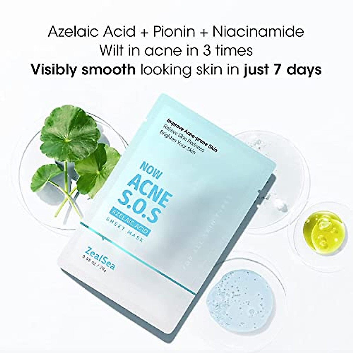ZealSea Face Sheet Mask, 5 Pack Anti-Acne Face Mask, Face Mask Skin Care for Sensitive Soothing, Pore Cleansing, Moisturizing, Brightening, Firming, Beauty Mask for All Skin Type