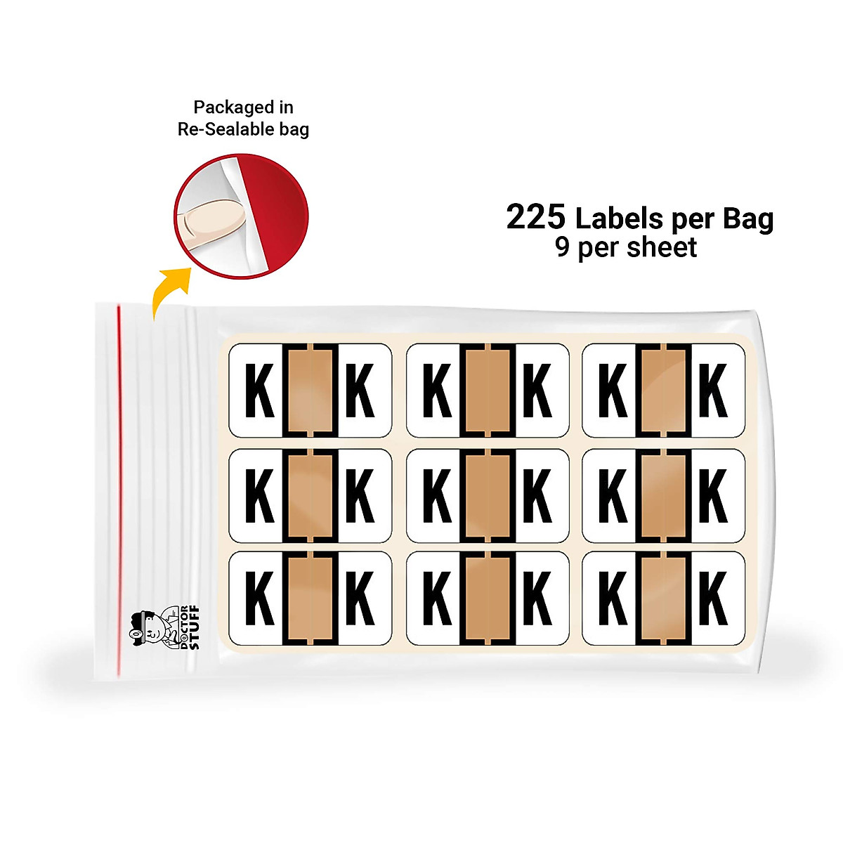 Doctor Stuff - File Folder Labels, Alphabet Letter K, Jeter 7100 - JTAM Series Compatible Alpha Stickers, Tan, 15/16" x 1-5/8", 225 Labels per Package