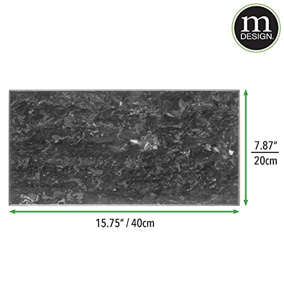 mDesign Medium Slab Stone Kitchen Countertop Pastry Cutting Board, Serving Tray for Bread, Breakfast, Snacks, Cheese, Pizza, Appetizers - Use for Chopping, Cooking, Baking, Cooling - Black/Marble