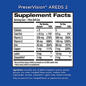 PreserVision AREDS 2 Eye Vitamin & Mineral Supplement, Contains Lutein, Vitamin C, Zeaxanthin, Zinc & Vitamin E, 130 Softgels (Packaging May Vary)