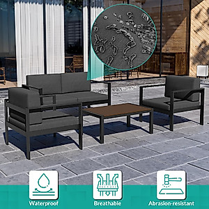 WOAJNQO Aluminum Patio Furniture Set 4 Pcs Outdoor Couch with Coffee Table Patio Conversation Sets Loveseat Patio Sectional Chat Sofa with Cushions for Lawn, Garden,Balcony,Backyard and Deck (Grey)
