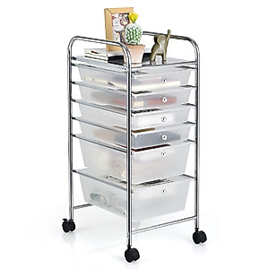 RELAX4LIFE Storage Drawers Cart Classroom Organization 6 Plastic Drawers - Rolling Carts on Wheels Semi-Transparent Utility Cart for School Files Arrangement Storage Organizer Cart (Clear)