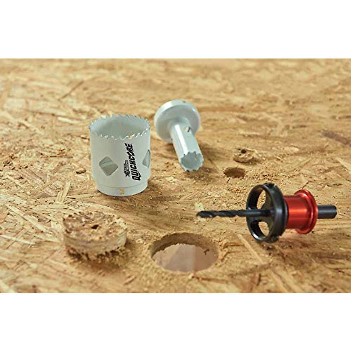 Disston QuickCore 7 pc Set - 1 Each: 1", 1-1/4", 1-1/2", 1-3/4", 2", and 2-1/2" Hole saws, Arbor with a Pilot Drill bit, Hex Key