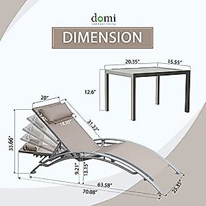 Domi Pool Lounge Chairs Set of 3, Adjustable Aluminum Outdoor Chaise Lounge Chairs with Metal Side Table, All Weather for Deck Lawn Poolside Backyard -Beige Textilene