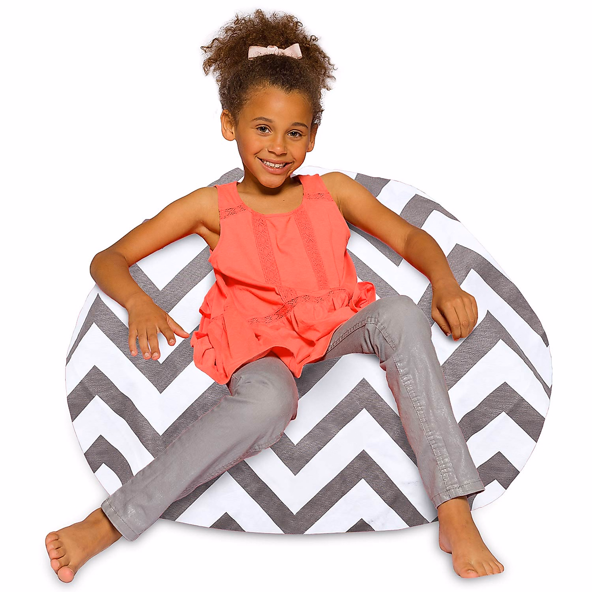 Posh Creations Beanbags Bean Bag Chair, Large-38in, Canvas Chevron Gray and White