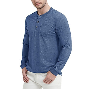 MAGCOMSEN Summer Casual Shirts for Men Henley Shirts Long Sleeve Button Down Shirts Work Henley Shirts with Pocket Blue Grey,XL