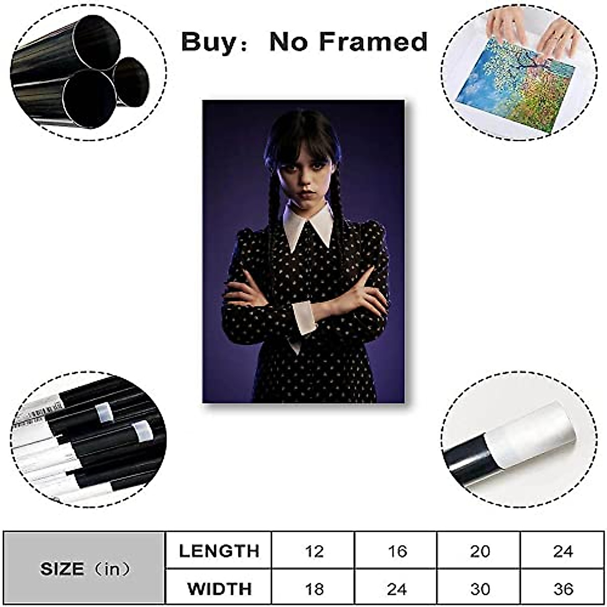 Wednesday Poster Movie Poster Protagonist Wednesday Addams Portrait Poster Canvas Painting Wall Art for Home Bedroom Living Room Decor Gift (Purple,12x18in Unframe)
