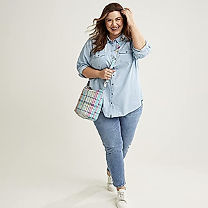 Vera Bradley Women's Cotton Bucket Crossbody Purse, Bloom Boom Navy - Recycled Cotton, One Size