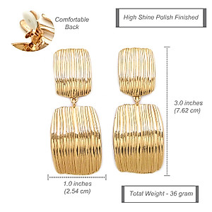 Women's Oversize Geometric, Tear Drop, Hammered Statement Metal Clip on Earring (Many Styles) (Gold/Style 9)