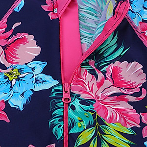 HUAANIUE Baby/Toddler Girl Swimsuit Rashguard Swimwear Long Sleeve One-Piece Navy Flower 0-6 Months