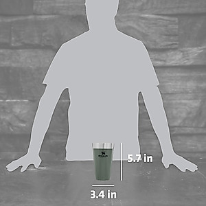 STANLEY Adventure Inulsated Stacking Beer Pint Glass, 16oz Stainless Steel Double Wall Rugged Metal Drinking Tumbler (Hammertone Green)