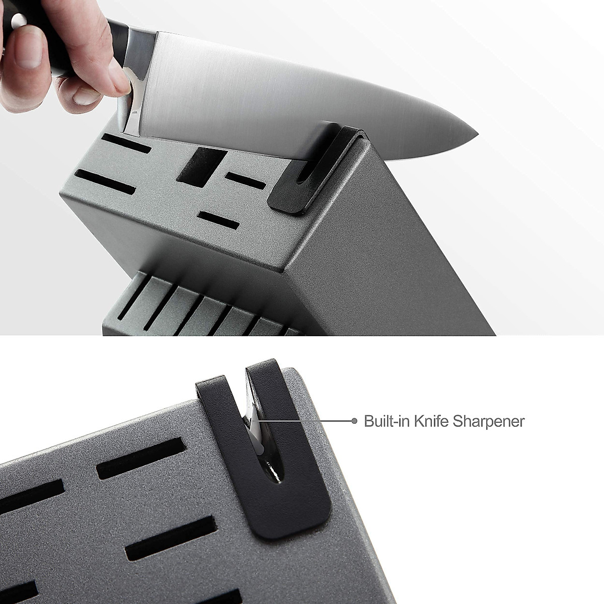 McCook MC25A German Stainless Steel Knife Block Sets with Built-in Sharpener + MCW12 Bamboo Cutting Board (Large, 17”x12”x1”)