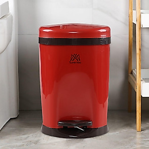 Easymanie 1.8 Gallon Round Pedal Trash Can, Small Waste Basket with Lid, Red Bathroom Garbage Can