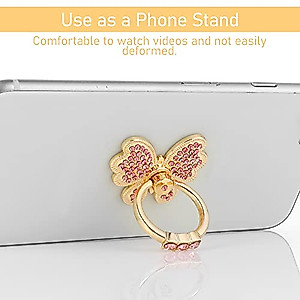 cobee Cell Phone Butterfly Ring Holder, 2 Pcs Glitter Sparking Butterfly Finger Ring Stand with Rhinestones, 360° Rotation/180° Flip Metal Phone Ring Grip Kickstand Compatible with Smartphones(Pink)