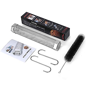 Realcook Pellet Smoker Tube 12-inch: Stainless Steel Wood Pellets Smoke Tube for Hot or Cold Smoking | BBQ Smoke Generator Tubes Works with any Grill and Smokers