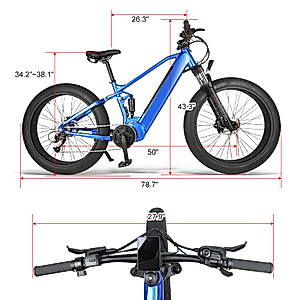 ETEK Peak eBikes for Adults - Bafang MID-Drive 750W Electric Mountain Bikes - 26" CST Fat Tires & Dual Shock Absorber Electric Bike with 48V 14Ah Battery - 9 Speed Bicycle - APT 860C LCD