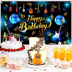 Music Note Birthday Decoration Banner, Musical Note Guitar Happy Birthday Backdrop Rock and Roll Party Decorations Banner Music Karaoke Themed for Boys Girls Adults Birthday Photography Background