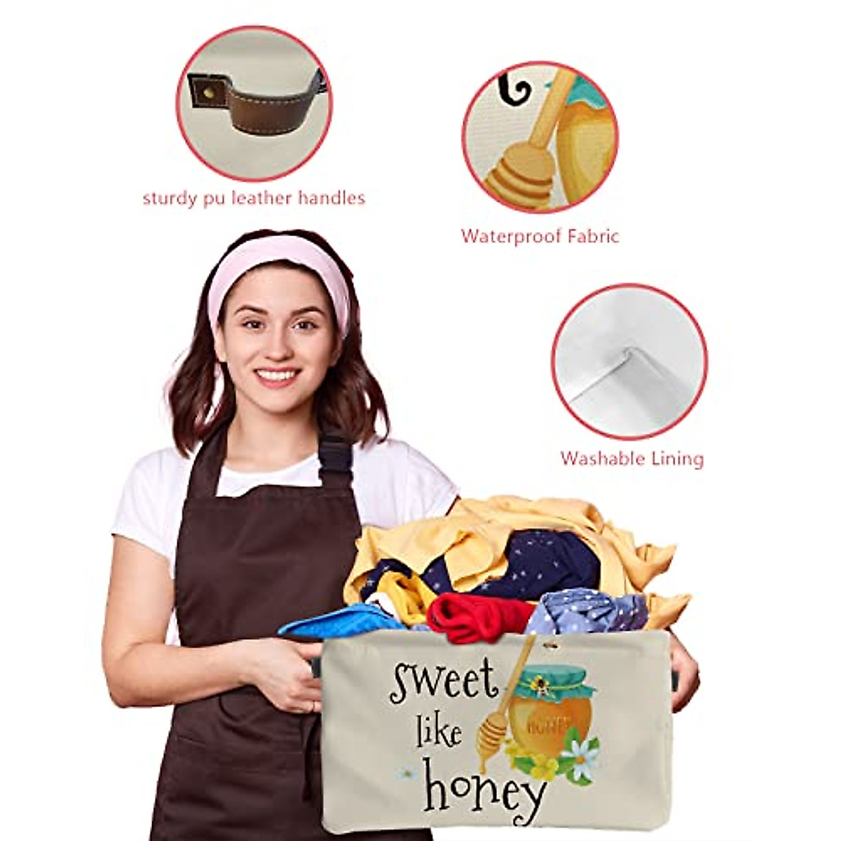 Storage Bins Large Storage Basket,Country Honey Cute Bee Collapsible Storage Bins with Handle,Plant Flower Leaf Storage Baskets Cube Organizer for Shelves Closet Nursery