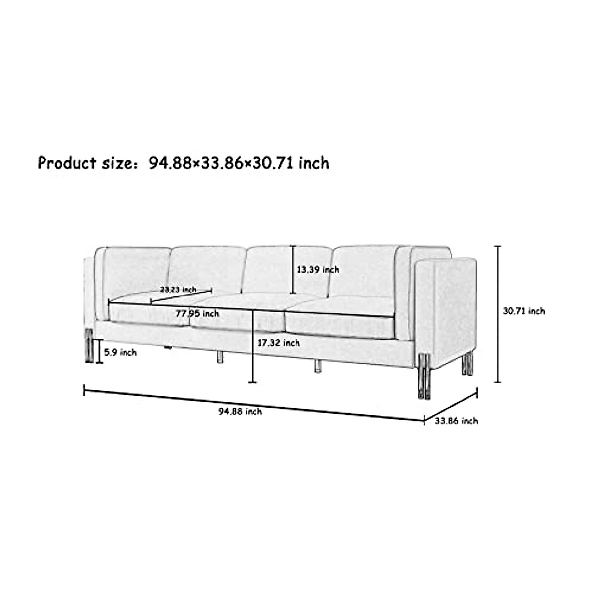Lostcat Velvet Sofa Couch Mid Century Modern Upholstered 3-Seater Loveseat with Armrest and Stainless Steel Legs for Living Room, Apartment and Small Space, Beige