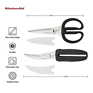 KitchenAid Stainless Steel All Purpose and Poultry Shears Set with Soft Touch Handles, 2 Piece, Black