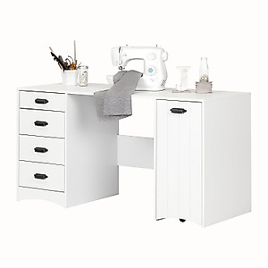 South Shore Artwork Sewing Craft Table with Storage Drawers and Scratchproof Surface, Pure White