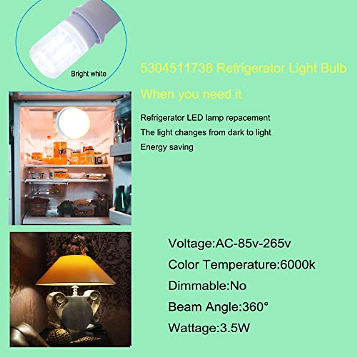 LaWana KEI D34L Refrigerator Bulb Replacement for Frigidaire 5304511738 LED Refrigerator Light Bulb Replace AP6278388 PS12364857 AP6278388 4584444 (D34l Bulb 3.5W 2 Pack)