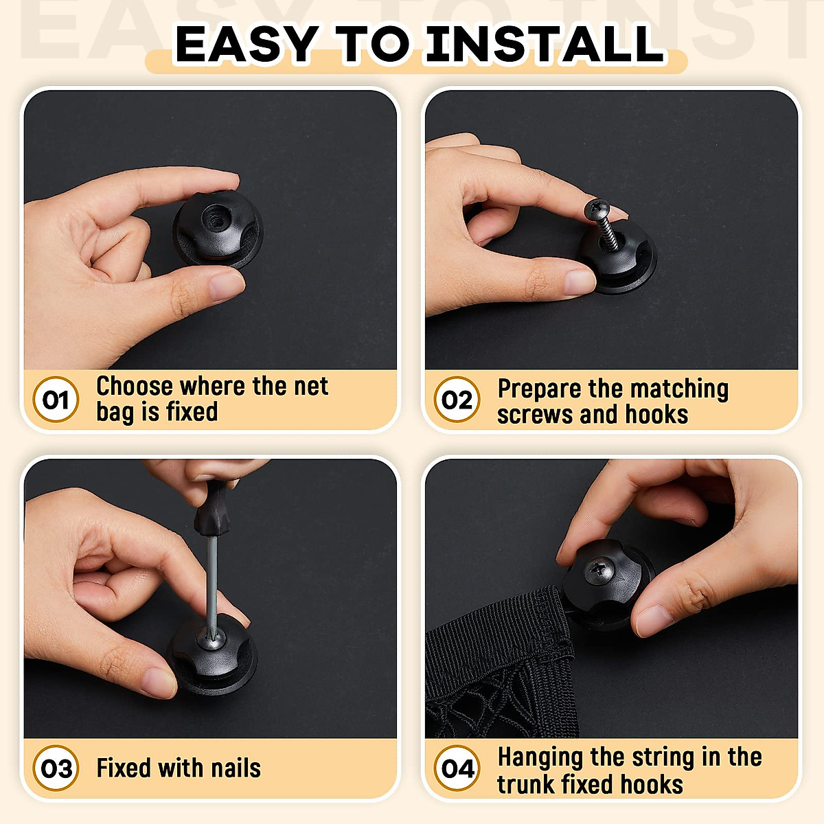 Frienda 2 Pieces Stretchable Small Cargo Net Pocket Storage Mesh Net Elastic Automotive Storage Pouch with 8 Pieces Mounting Screws and Hooks for Truck Car SUV Boats(25 x 9.8 Inches)