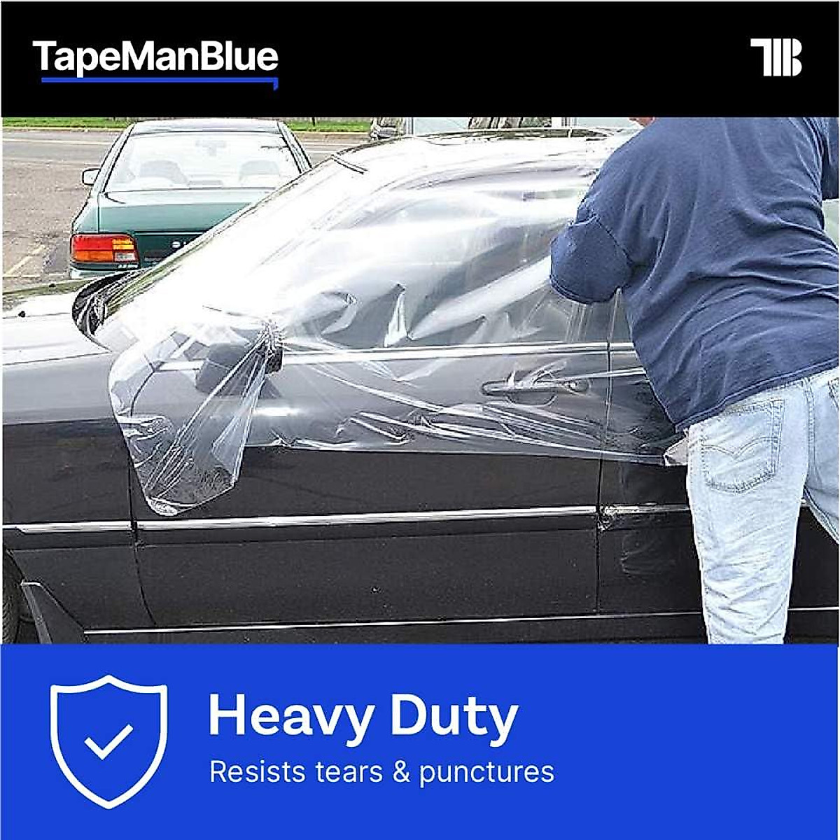 TapeManBlue Crash Wrap, 36 inch x 200 feet, Clear Collision Wrap for Damaged Vehicles & Car Windows, Removes Cleanly, Made in America