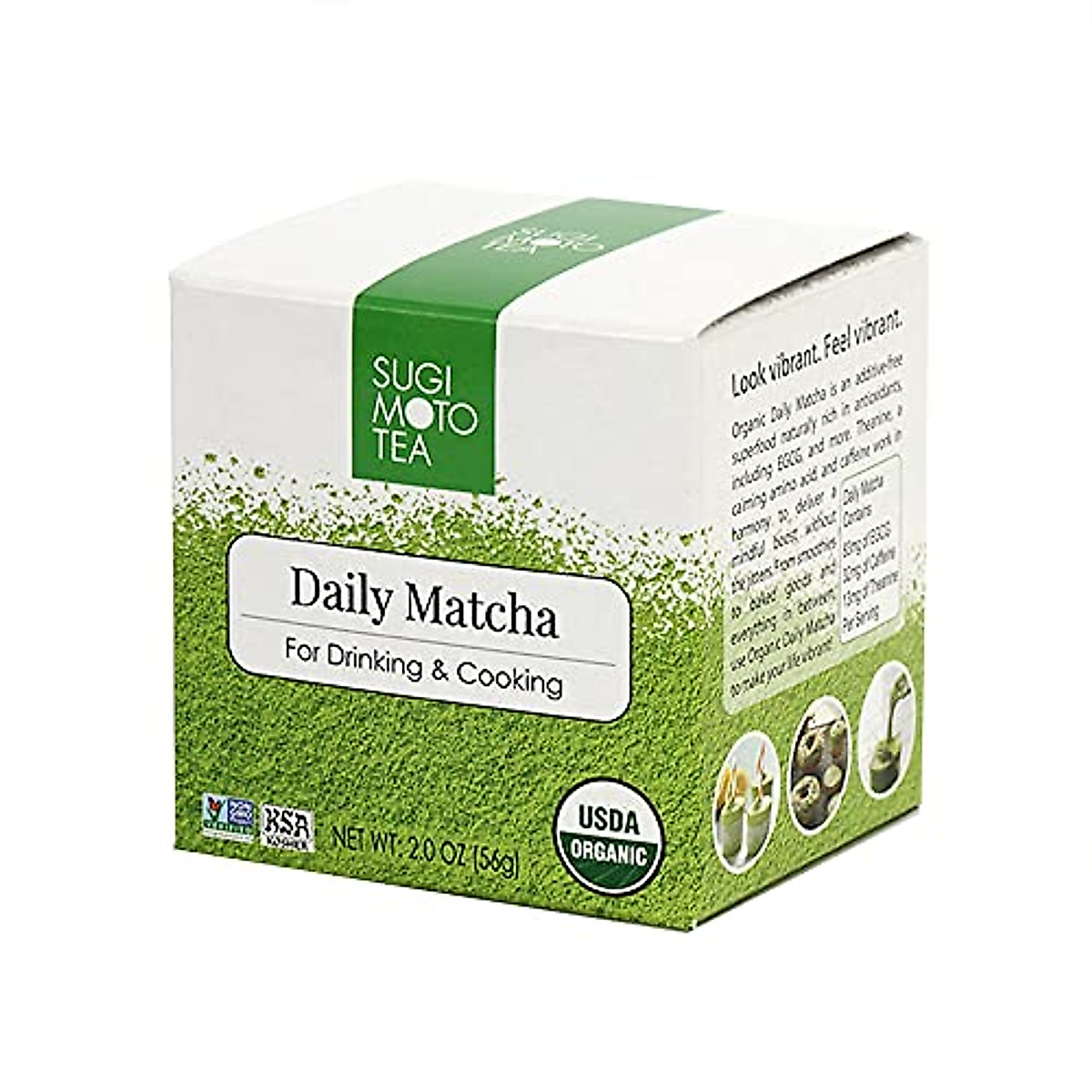 [Sugimoto Tea] Organic Daily Matcha, Authentic Japanese Origin, Versatile Green Tea Powder, USDA Organic, Kosher, Non-GMO, Ideal for Drinking & Cooking, 2.0 oz (57g) Box