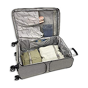 LONDON FOG Newcastle Softside Expandable Spinner Luggage, Black White Herringbone, Checked-Medium 24-Inch